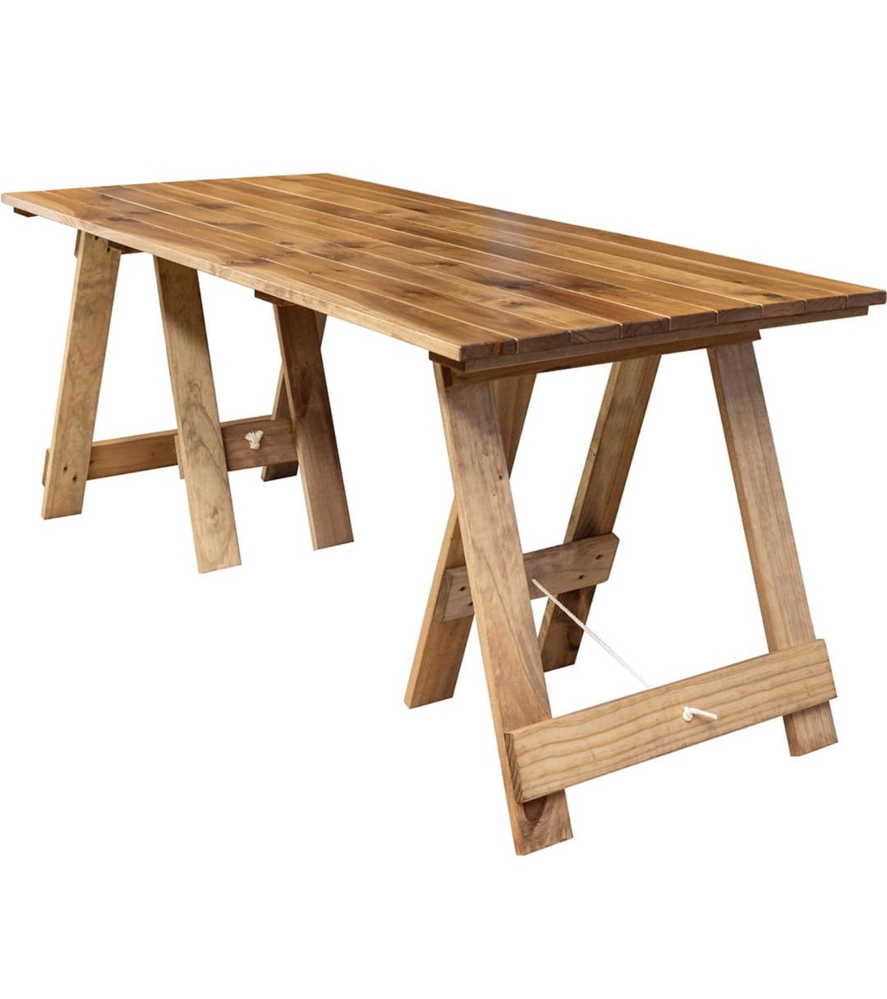 Rustic timber trestle table – 2.4m (seats 8) – Love It Party Hire